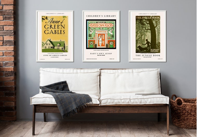 Classic Book Cover Wall Art Bundle, Kids Book Nook Decor, Set of 12 ...