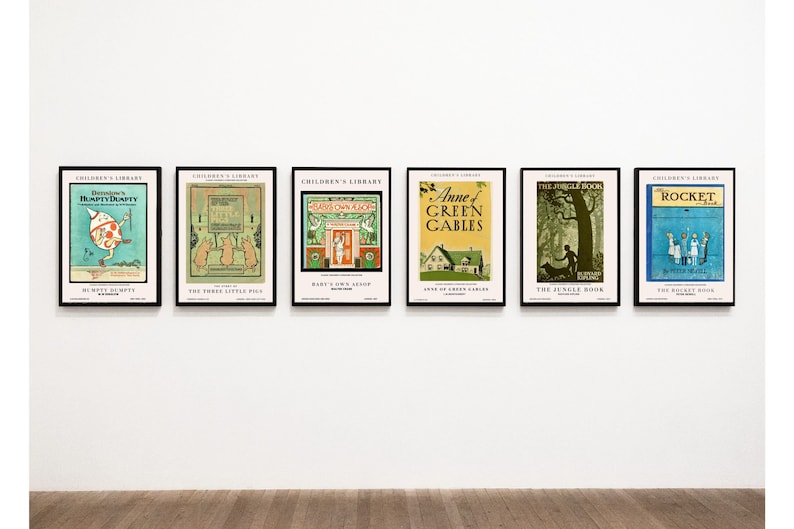Classic Book Cover Wall Art Bundle, Kids Book Nook Decor, Set of 12 ...
