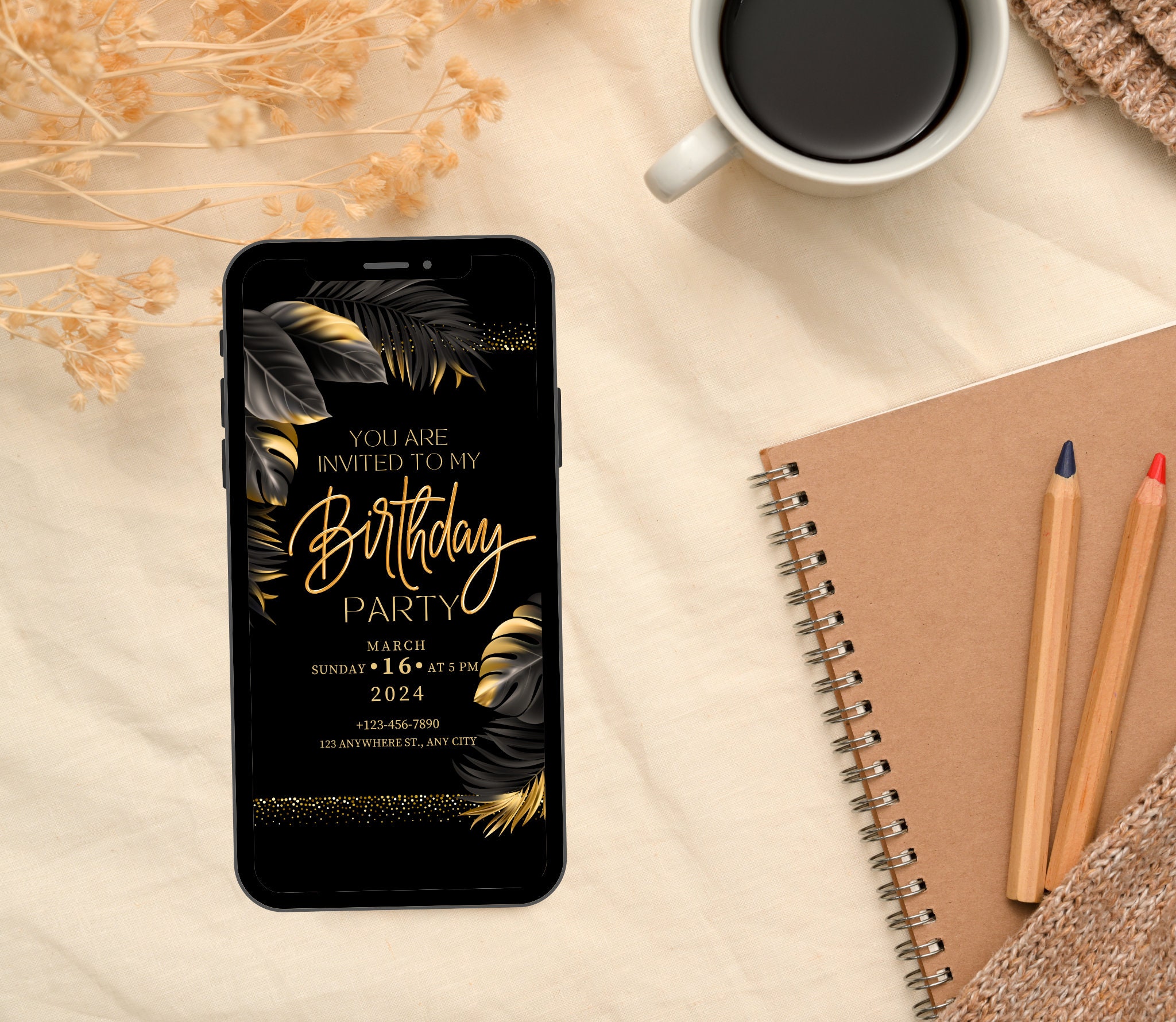 Electronic Birthday Party Invitations, Editable Texts, Women Birthday ...