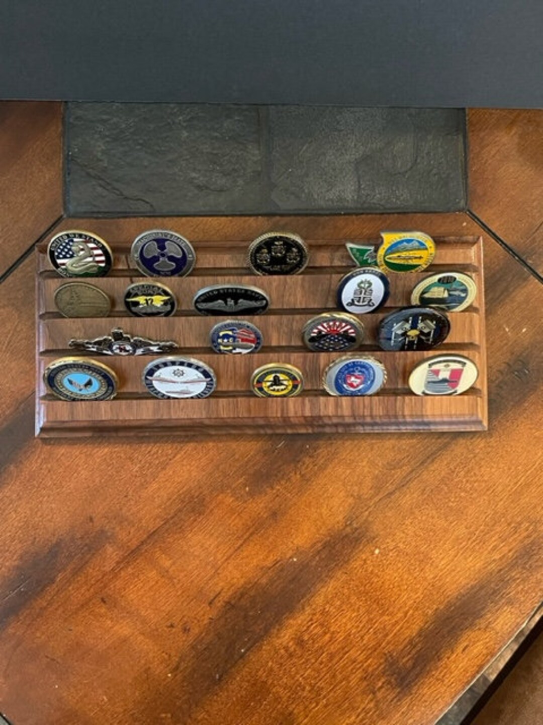 Handcrafted Walnut Challenge Coin Display With Four Rows for Coins - Etsy