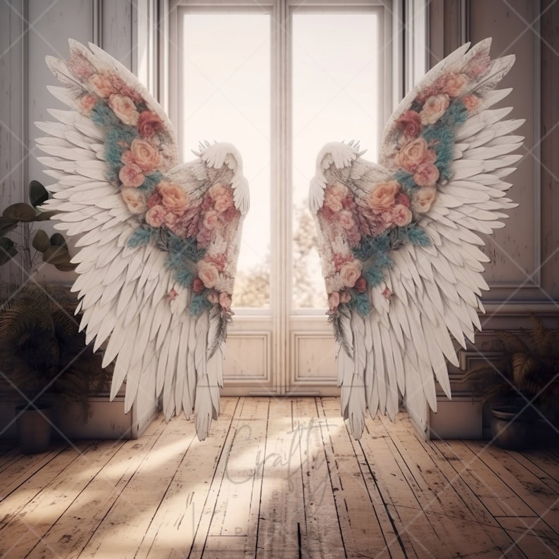 20 Vintage Floral Angel Wings Digital Backdrops , Southern Charm ...