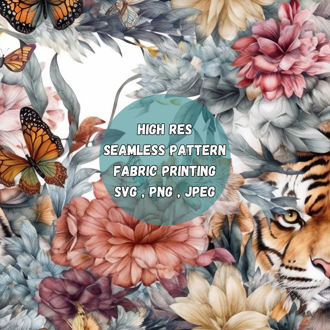 Watercolor Floral Butterfly Tiger Seamless Pattern Repeating File for ...