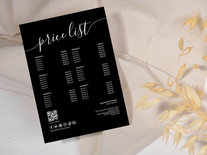 Editable Printable Menu Salon Price List Template Custom - Etsy