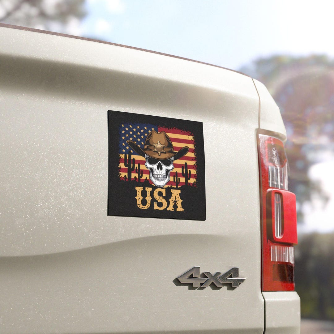 Patriotic Skull Car Magnets, USA Cowboy Magnet, Western Vehicle Decor ...
