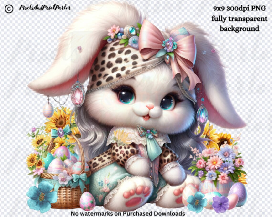 Easter Bunny PNG, Cute Boujie Leopard Print & Watercolor Floral Design ...