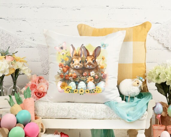 Bunny Nursery Decor, Spring & Easter Wall Art, Floral Bunnies PNG ...