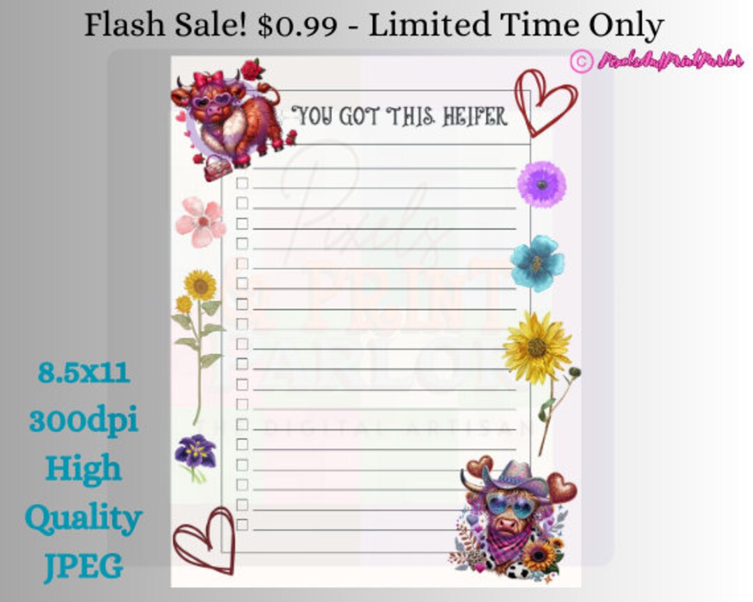 Chic Highland Cow Theme To-do List, You Got This Heifer Printable ...