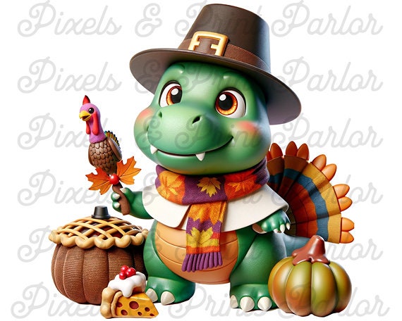 Thanksgiving Dinosaur Clipart PNG. Cute Dinosaur Sublimation Design ...