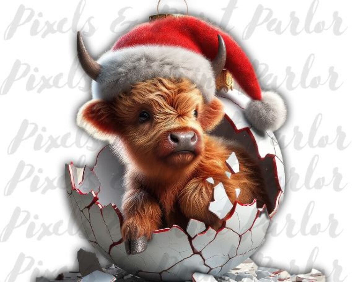 Baby Highland Cow Clipart, Fluffy Christmas Calf, Santa Cow Calf PNG ...