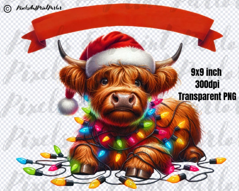 Mooey & Bright Christmas Highland Cow Clipart Farm Animal W - Etsy UK