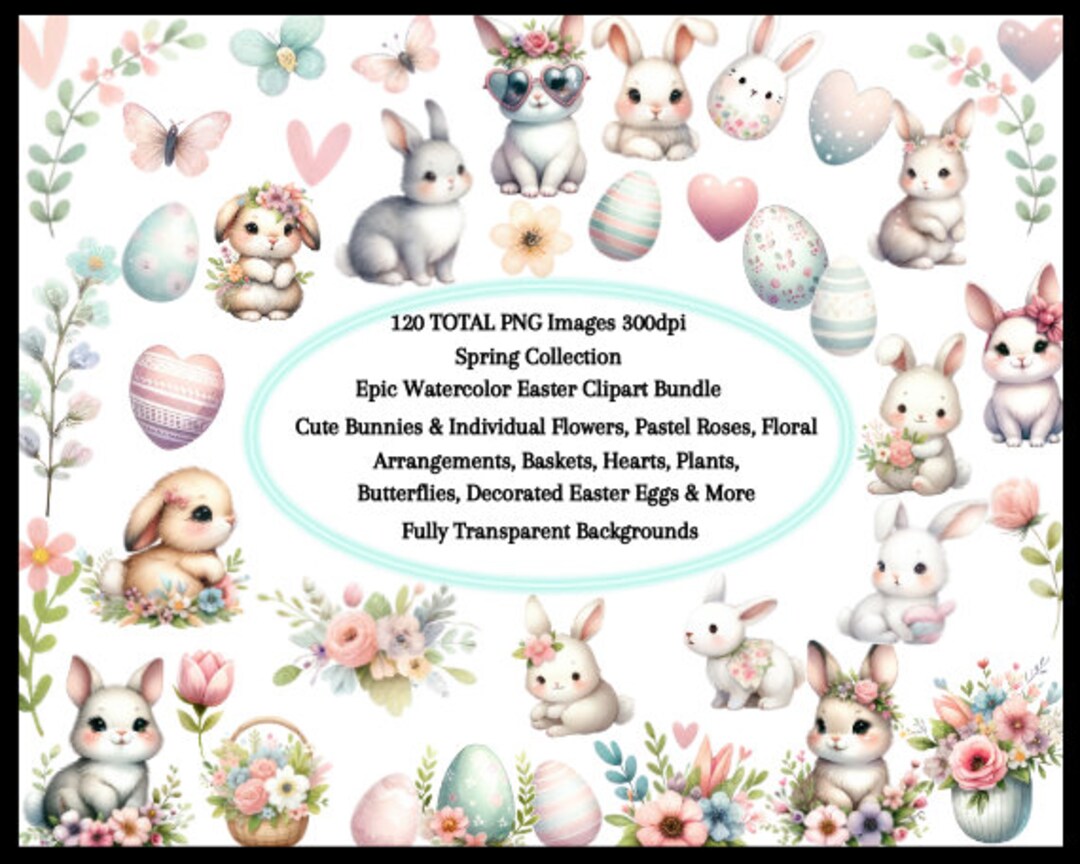 Watercolor Easter Clipart Bundle, Nursery Clipart, Floral Clip Art ...