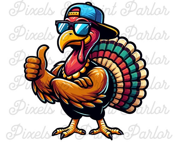 Funny Thanksgiving Turkey PNG, Too Cool Cartoon Turkey Art Print ...