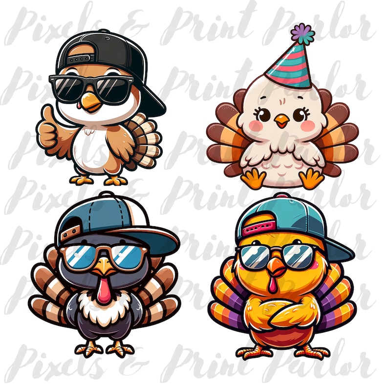 Baby Turkey Mini Bundle Clip Art. Cute Thanksgiving Turkeys Bundle PNG ...