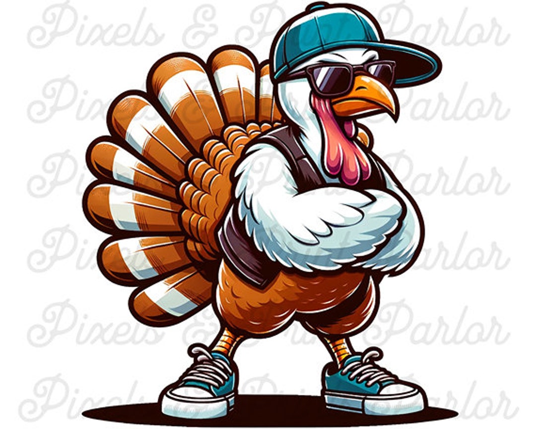 Funny Thanksgiving Turkey PNG, Too Cool Watercolor Turkey Art Print ...