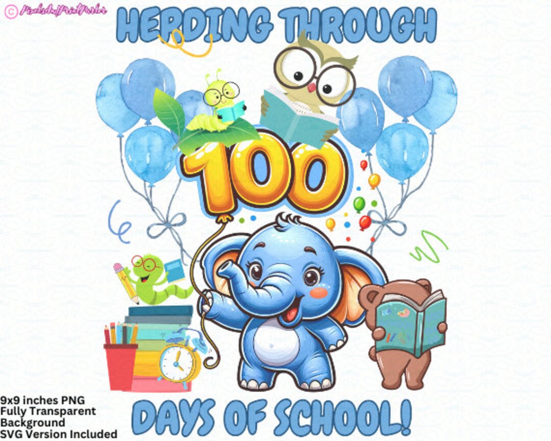 100 Days of School PNG, PNG for Shirts, Digital Download, Cute Animals ...