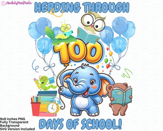 100 Days of School PNG, PNG for Shirts, Digital Download, Cute Animals ...