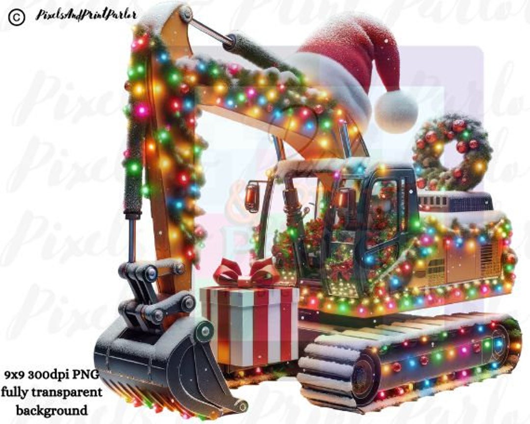 Merry Christmas Excavator PNG, Watercolor Construction Truck, Boys Clipart Santa Digging Vehicle ...