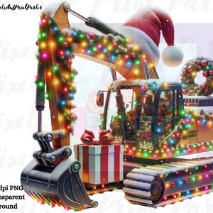 Merry Christmas Excavator PNG, Watercolor Construction Truck, Boys ...