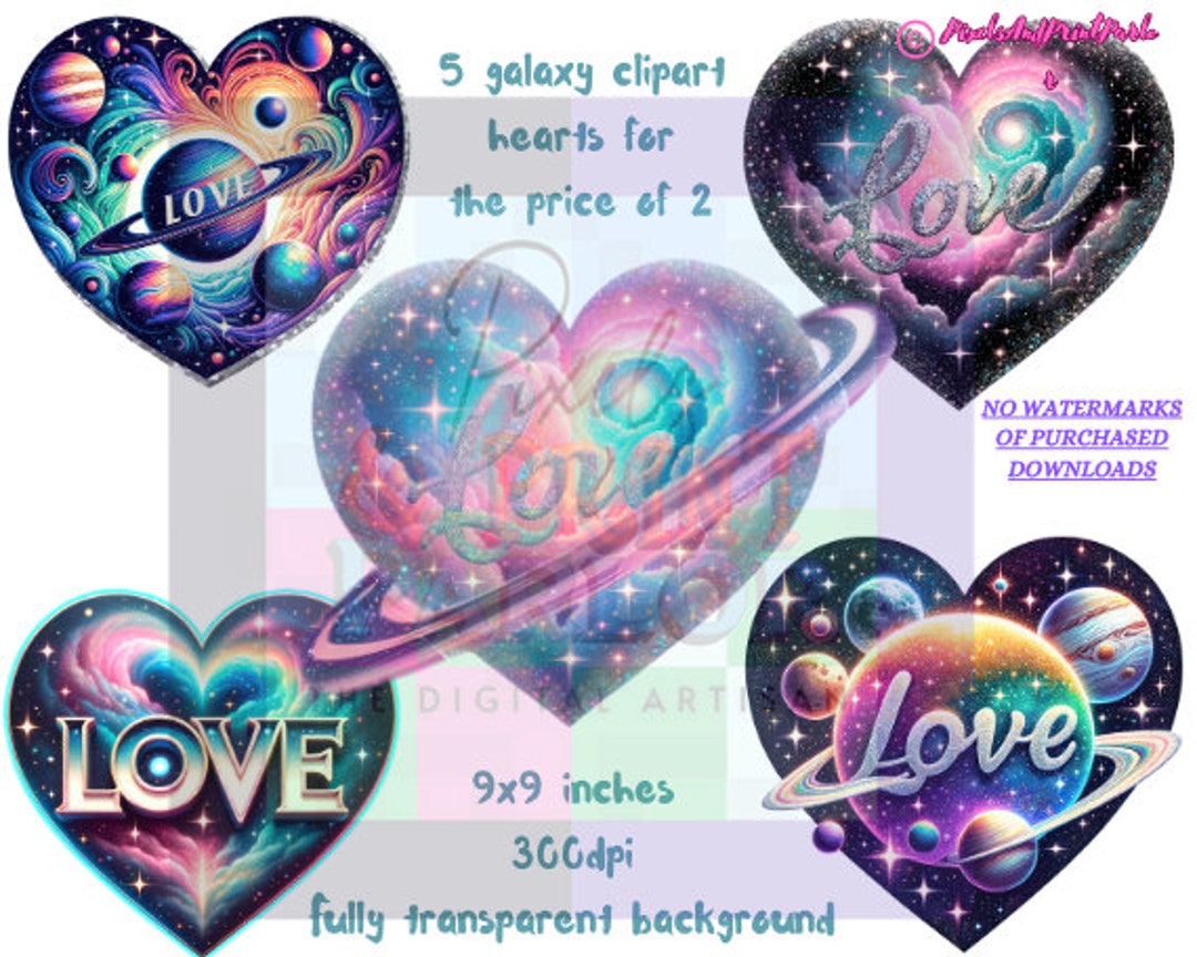 Galaxy Hearts PNG Bundle. Galactic Valentine Day Treasures, Outer Space ...