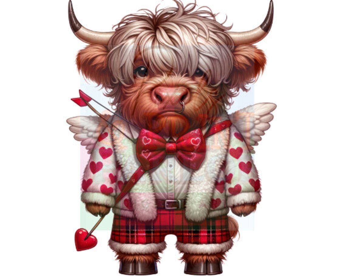 Happy Valentine's Day Highland Cow Clip Art Set, Two Scottish Cows as ...