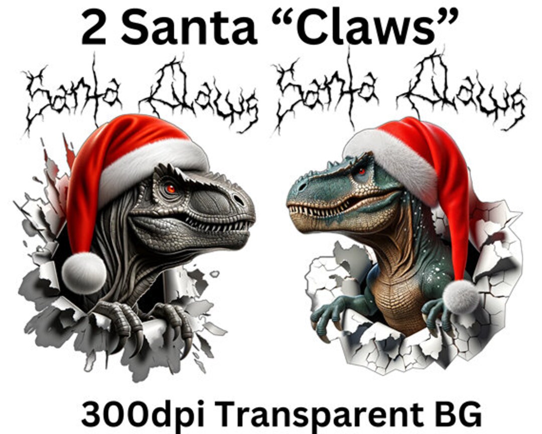 Christmas Dinosaur PNG, Santa CLAWS T-rex Holiday Graphic Mini Bundle ...