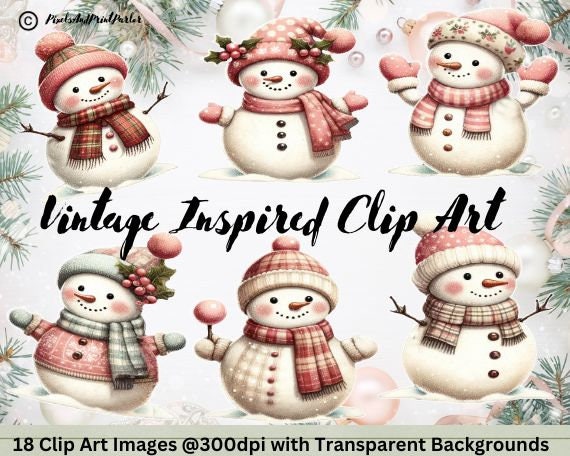 Christmas Snowmen Digital Clipart, Cute Snowman Clip Art PNG Bundle ...