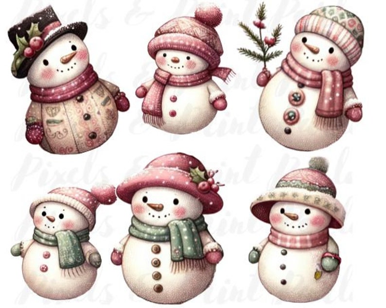 Christmas Snowmen Digital Clipart, Cute Snowman Clip Art PNG Bundle ...