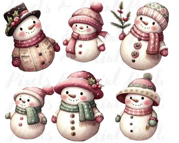 Christmas Snowmen Digital Clipart, Cute Snowman Clip Art PNG Bundle ...