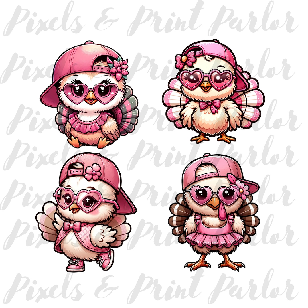 Girl Turkey BUNDLE PNG, Cute Pink Thanksgiving Turkeys. Sublimation ...