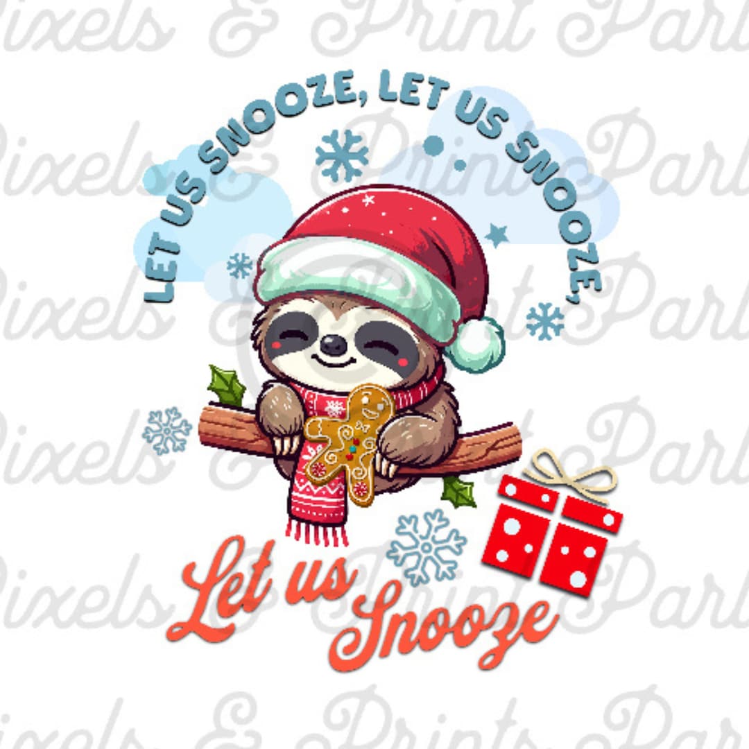 Cute Baby Christmas Sloth PNG; Adorable Peaceful Sleepy Christmas Sloth ...