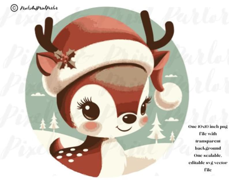 Cute Christmas Clip Art Sweet Baby Reindeer PNG 1950's - Etsy