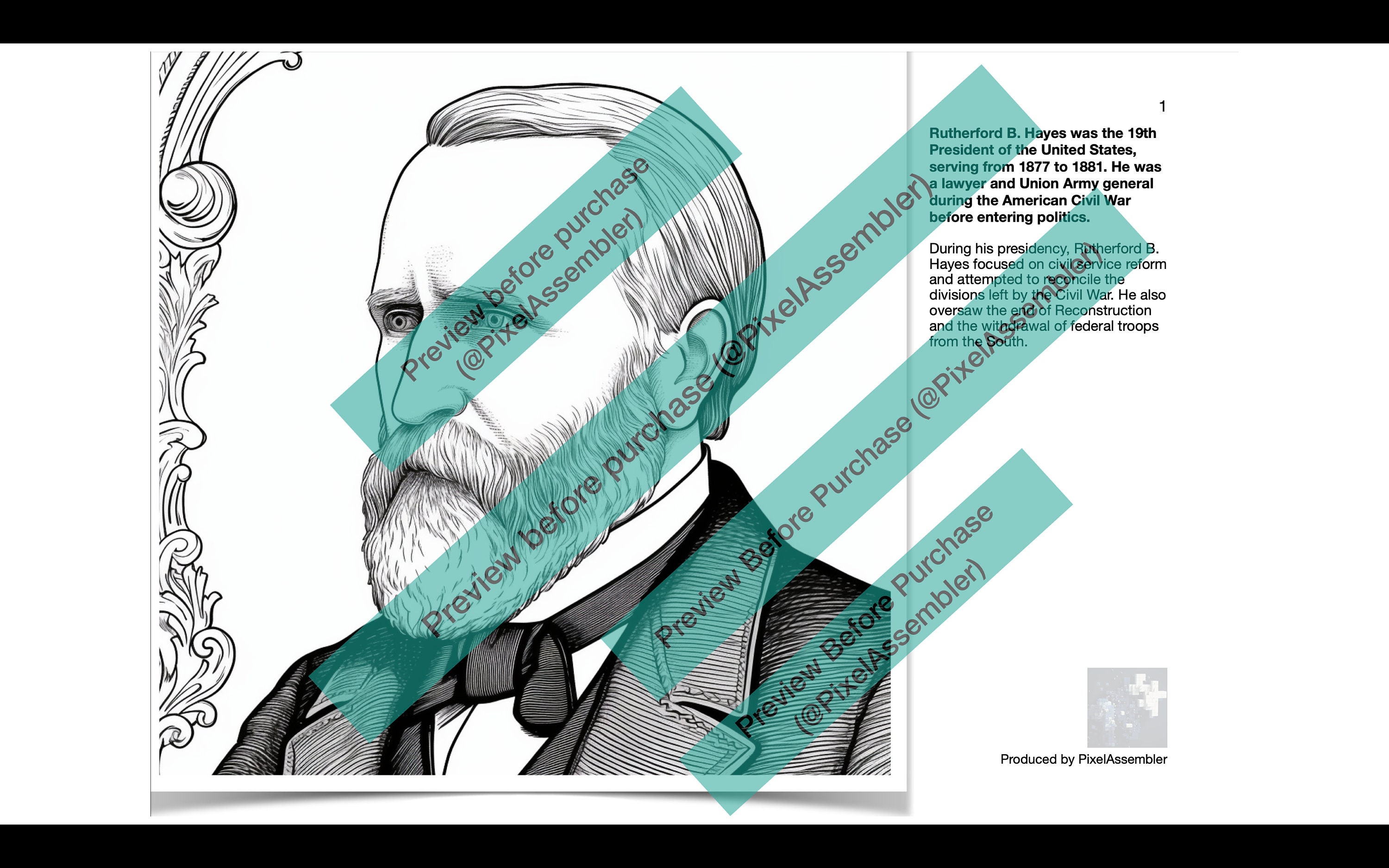 President Rutherford B. Hayes Coloring Pages Set of 4 Pdfs With Summary ...