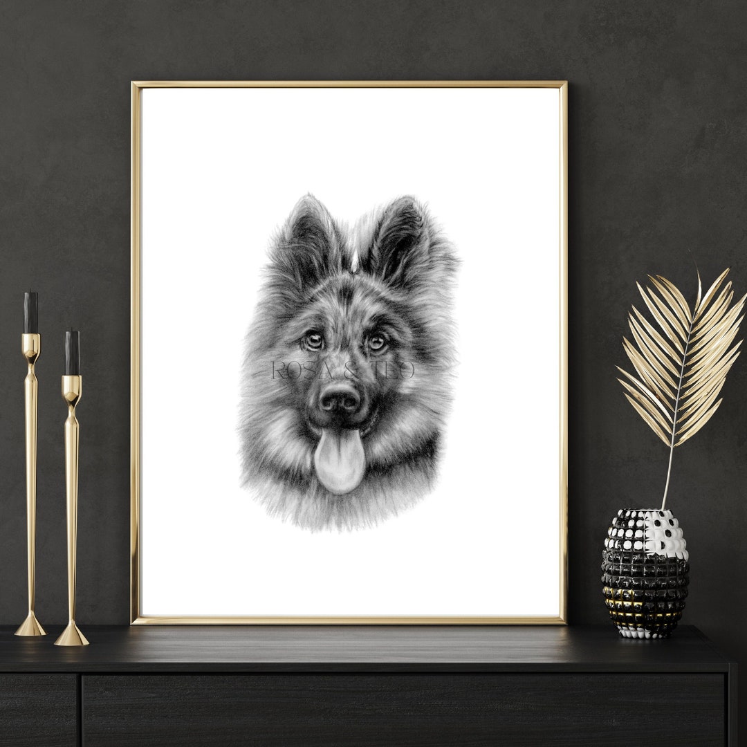 German Shepherd Puppy Sketch Portrait, Pencil Drawing Printable Art ...