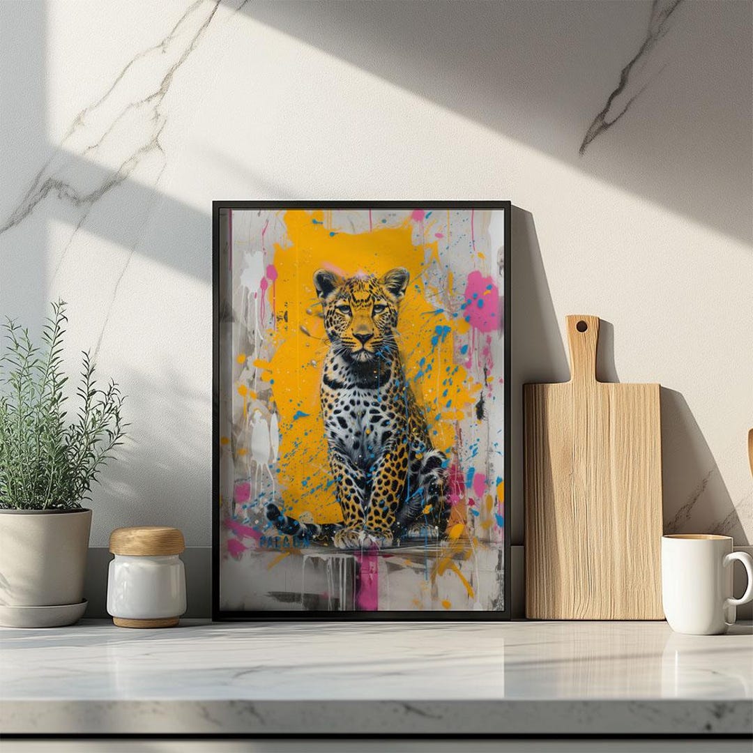 Graffiti Leopard Cub Art Print | Bold Jungle Animal Wall Decor | Urban ...