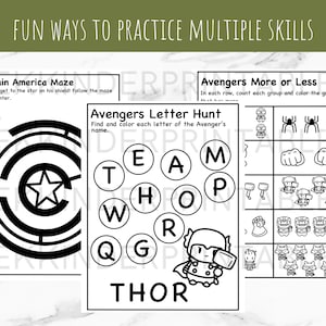 Avengers Preschool Worksheets: Counting, Patterns, Mazes (digital ...