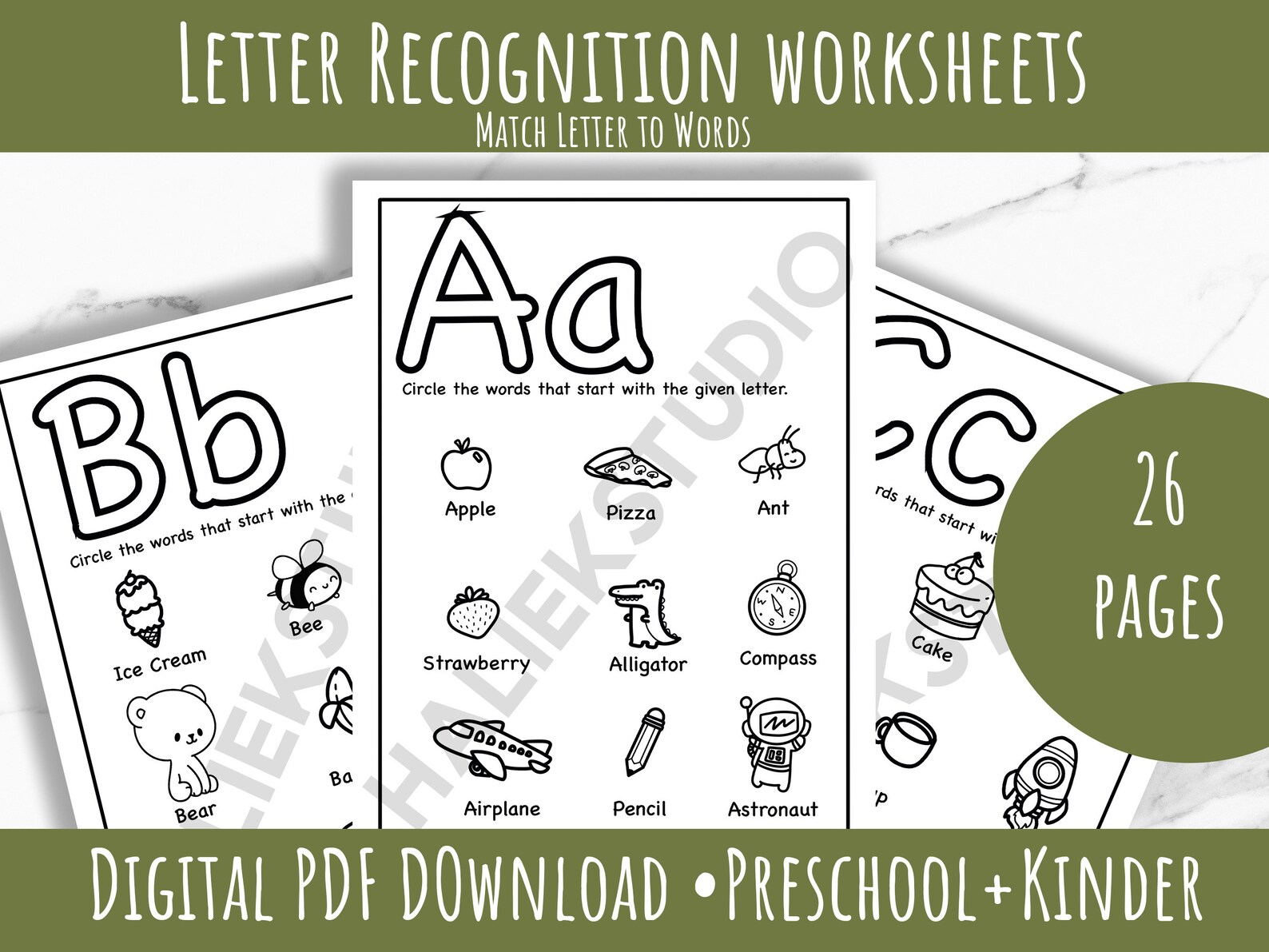 Pre-school Kinder Letter Recognition Matching Worksheets - Homeschool ...