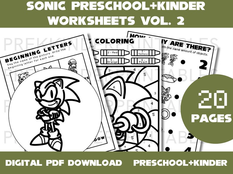 Pre-school Kinder Sonic the Hedgehog Themed Worksheets Vol. 2 ...