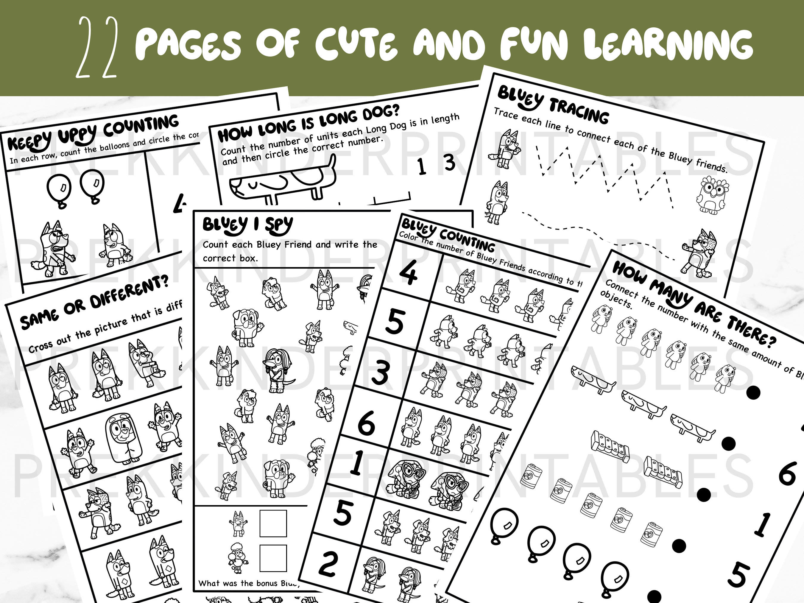 Bluey Themed Worksheets Homeschool, Worksheet Bundle, Preschool ...