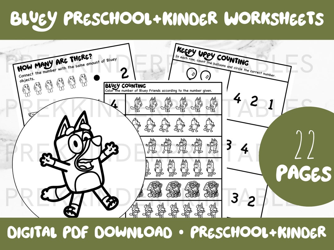Bluey Themed Worksheets Homeschool, Worksheet Bundle, Preschool ...