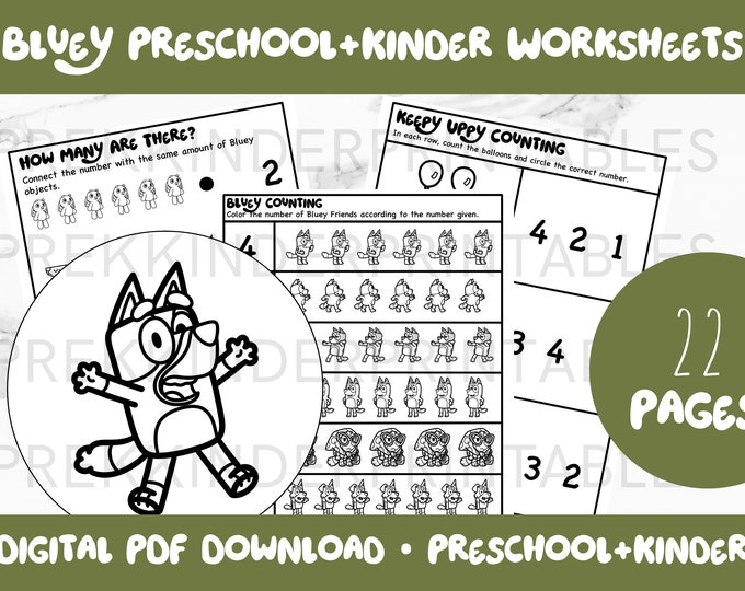 Bluey Children Learning Number & Coloring Worksheets - Etsy Australia