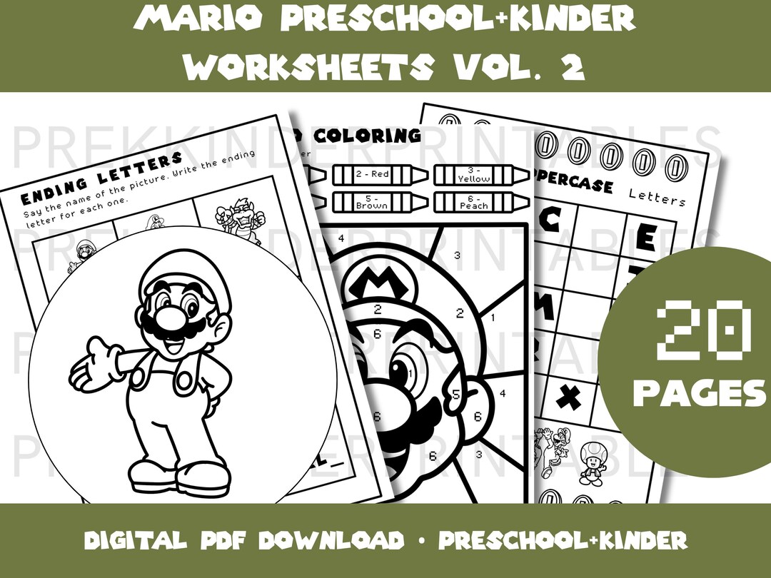 Mario Preschool Worksheets Vol. 2: Counting, Letters, Coloring (PDF ...