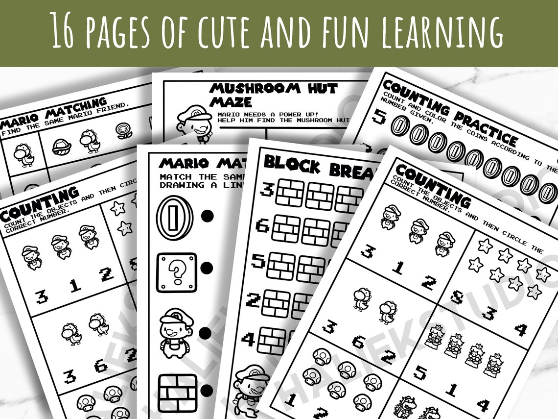 Pre-school Kinder Super Mario Bros Themed Worksheets - Homeschool ...