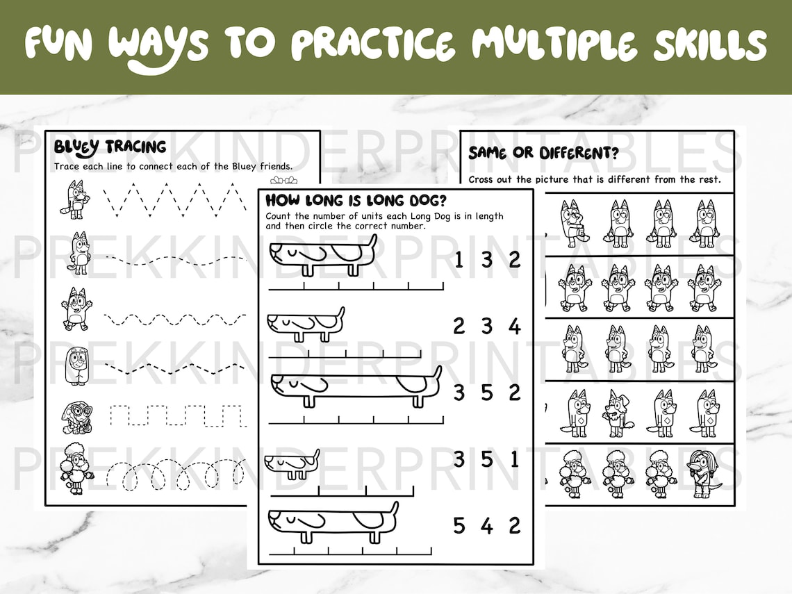 Bluey Themed Worksheets Homeschool, Worksheet Bundle, Preschool ...