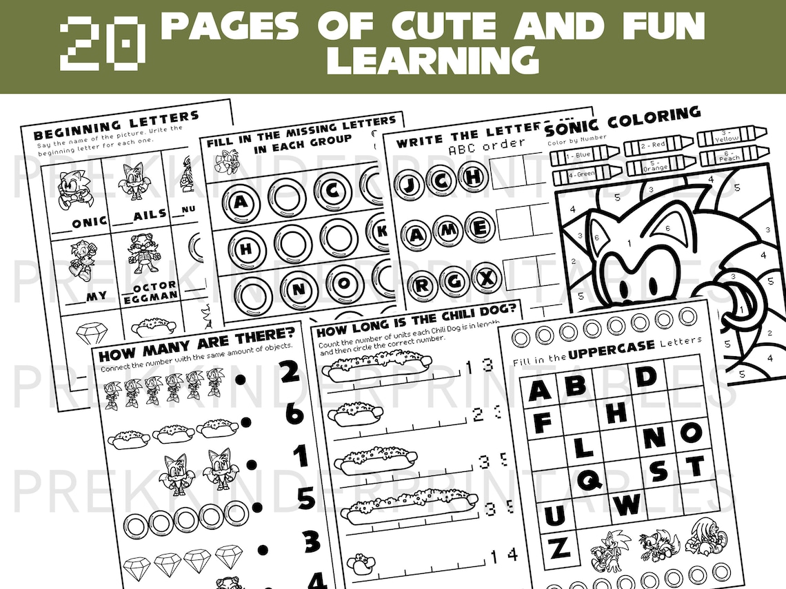 Sonic the Hedgehog Worksheets Vol. 2: Preschool Kindergarten Printable (PDF) - Etsy