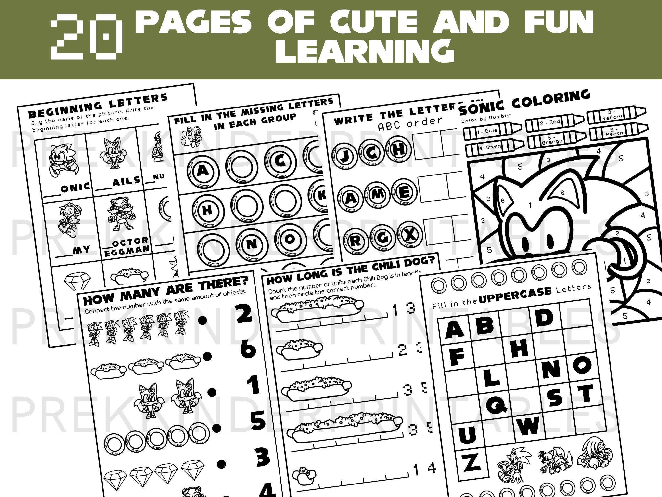 Sonic the Hedgehog Worksheets Vol. 2: Preschool Kindergarten Printable ...