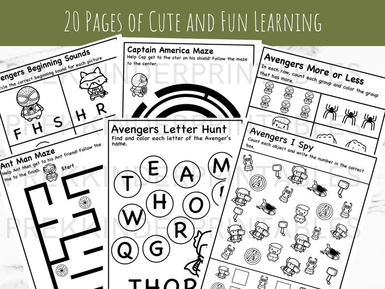 Pre-school Kinder Avengers Themed Worksheets - Homeschool, Worksheet ...