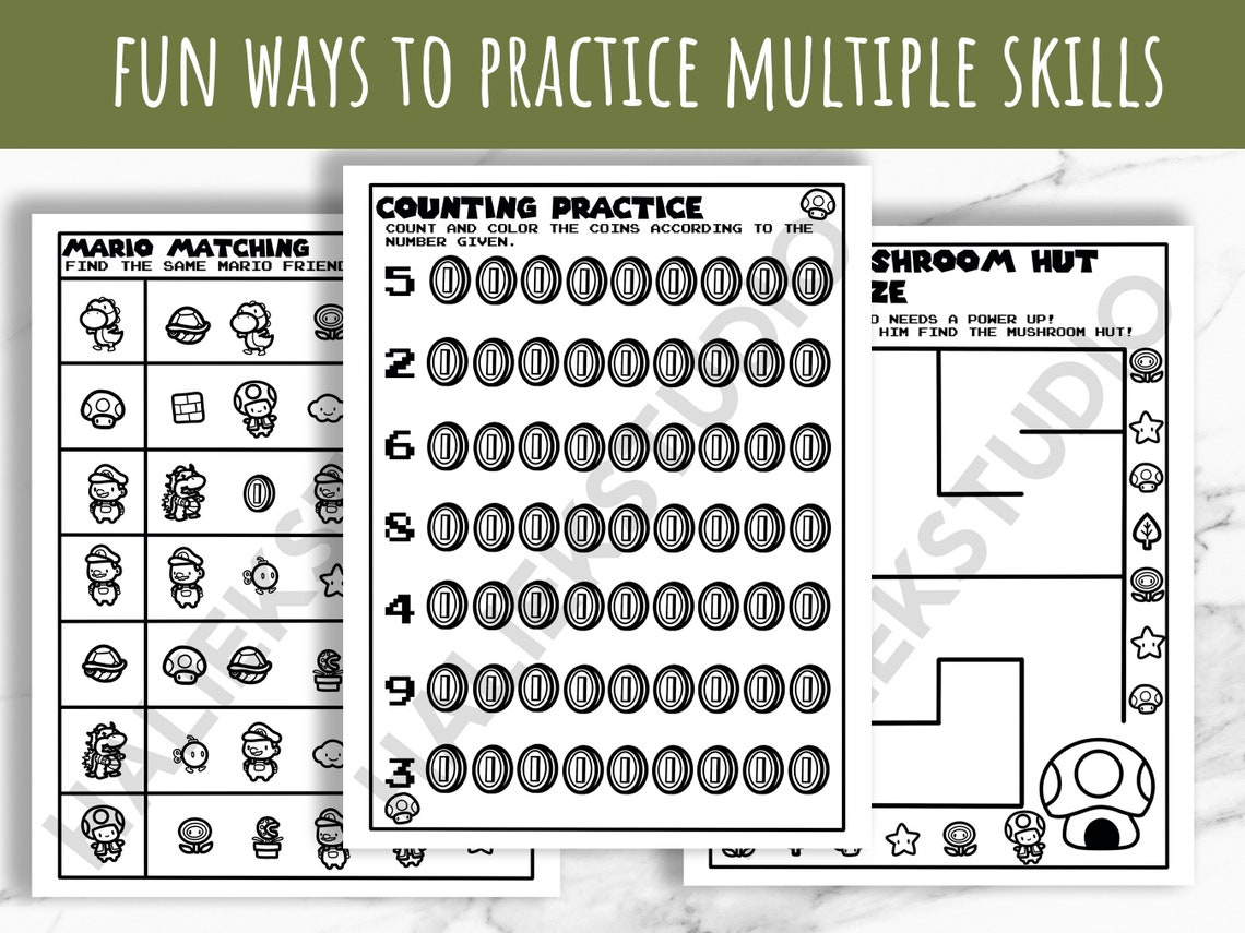 Pre-school Kinder Super Mario Bros Themed Worksheets - Homeschool ...