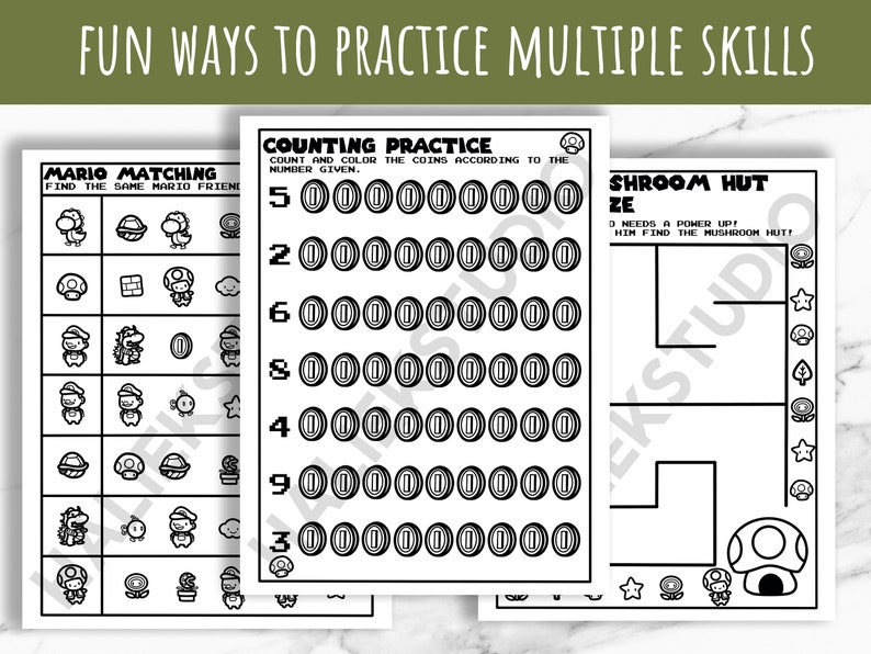 Pre-school Kinder Super Mario Bros Themed Worksheets - Homeschool ...