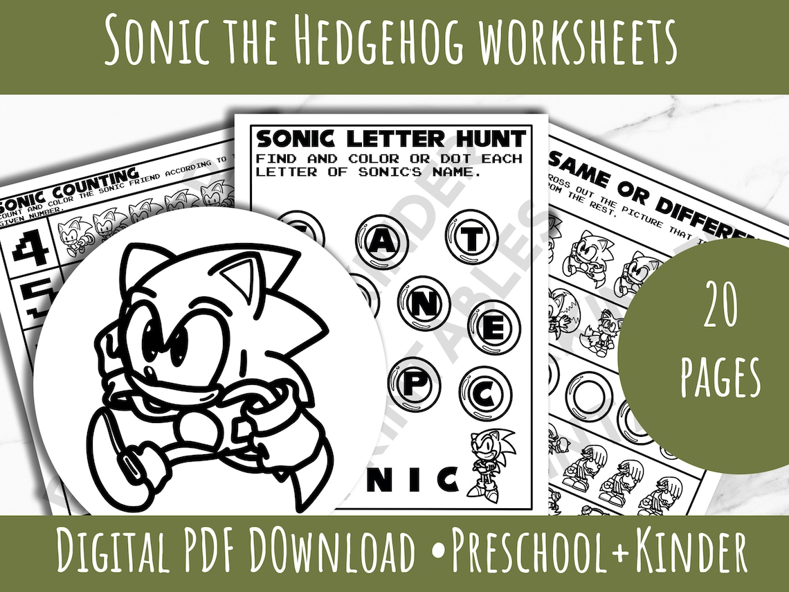 Pre-school Kinder Sonic the Hedgehog Themed Worksheets Vol. 1 ...