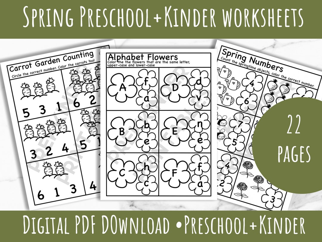 Spring Counting Worksheets: Preschool & Kinder, Homeschool Printable ...